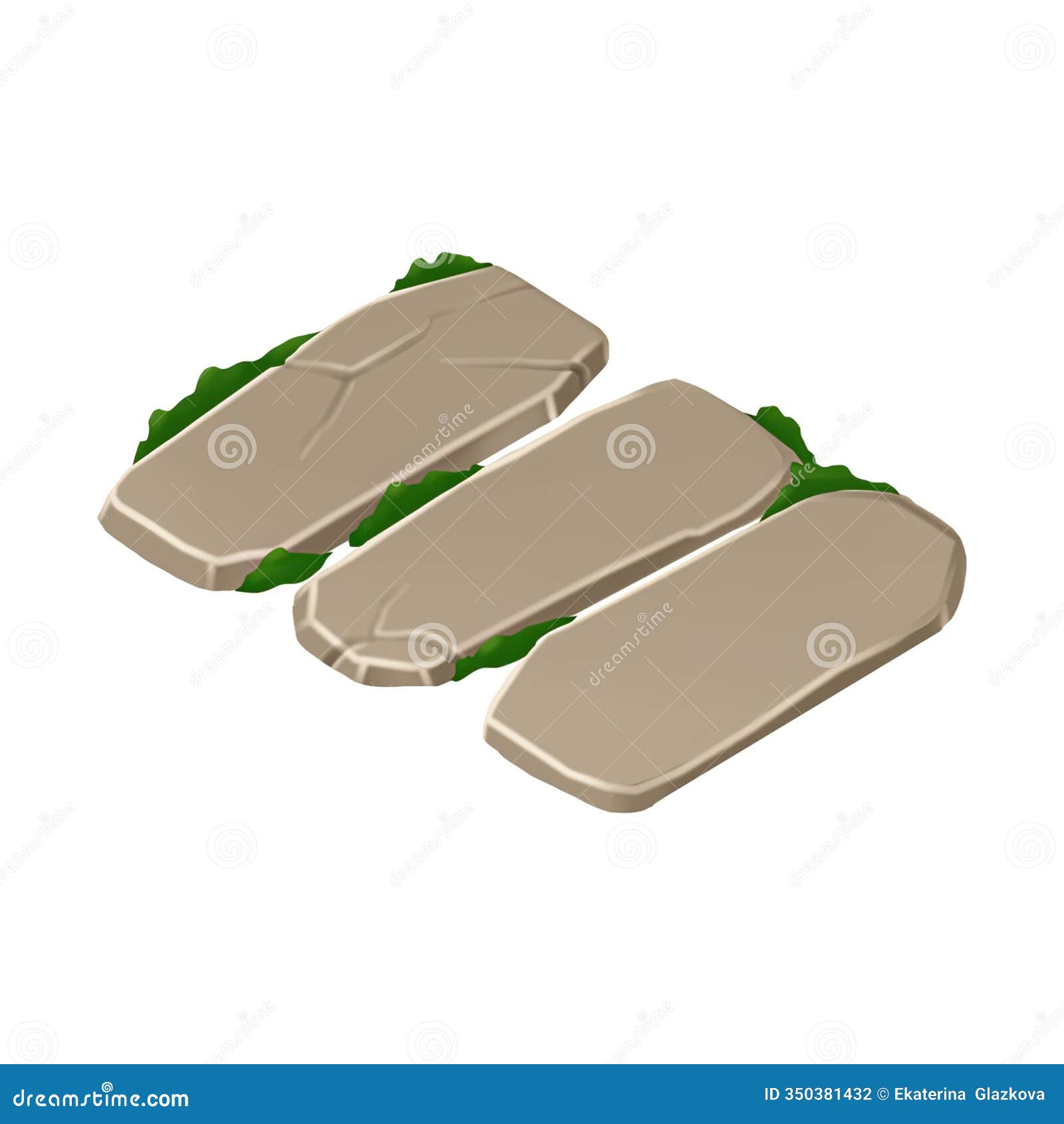 An Ancient Stone Path Overgrown with Moss and Grass Stock Illustration ...