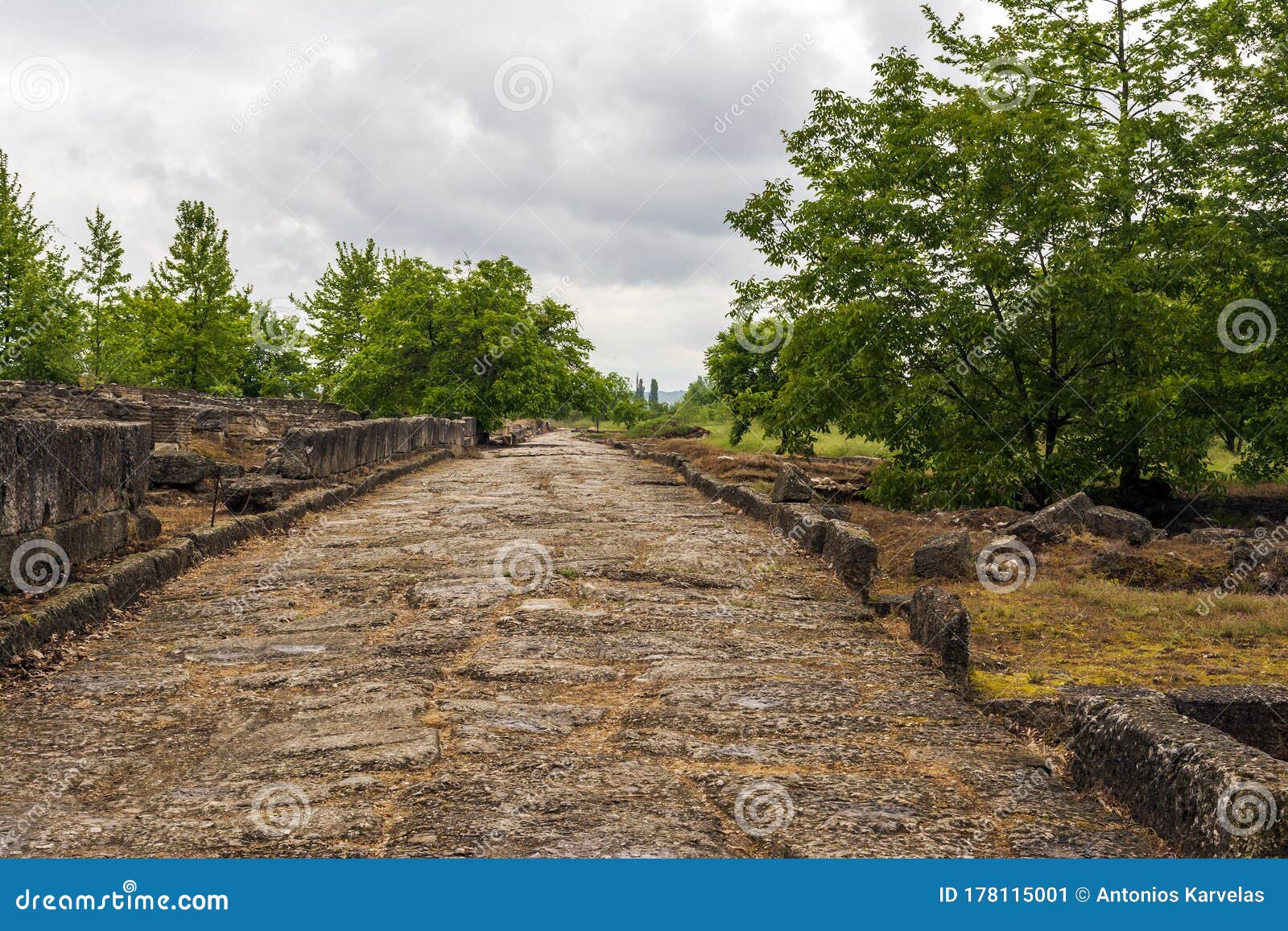 Ancient Stone Path and Ruins in Dion, Greece Stock Image - Image of ...