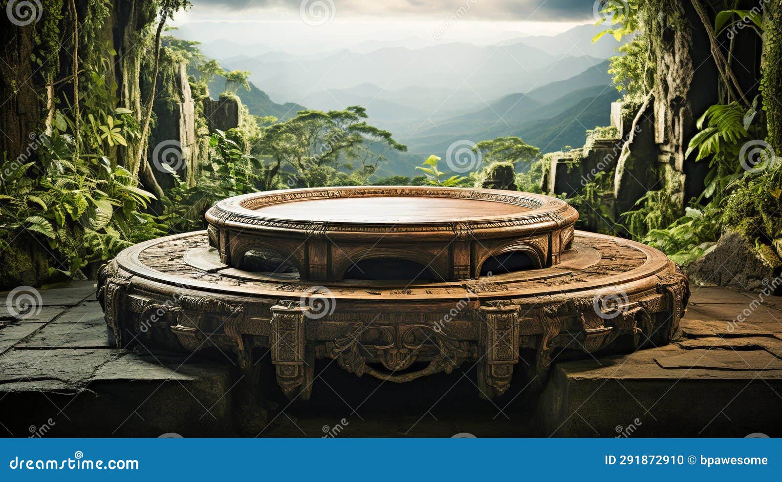 Ancient Stone Podium in a Forested Mountain Setting, Product Display ...