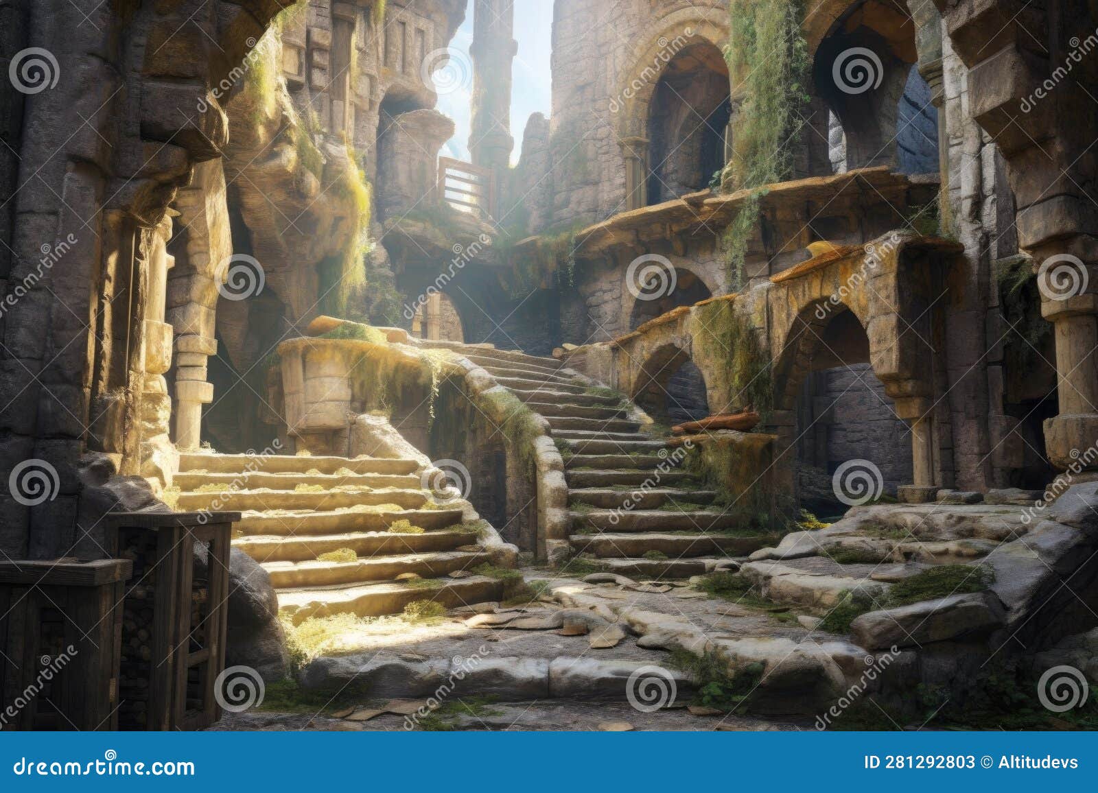 Ancient Stone Staircase in a Castle Ruin Stock Illustration ...