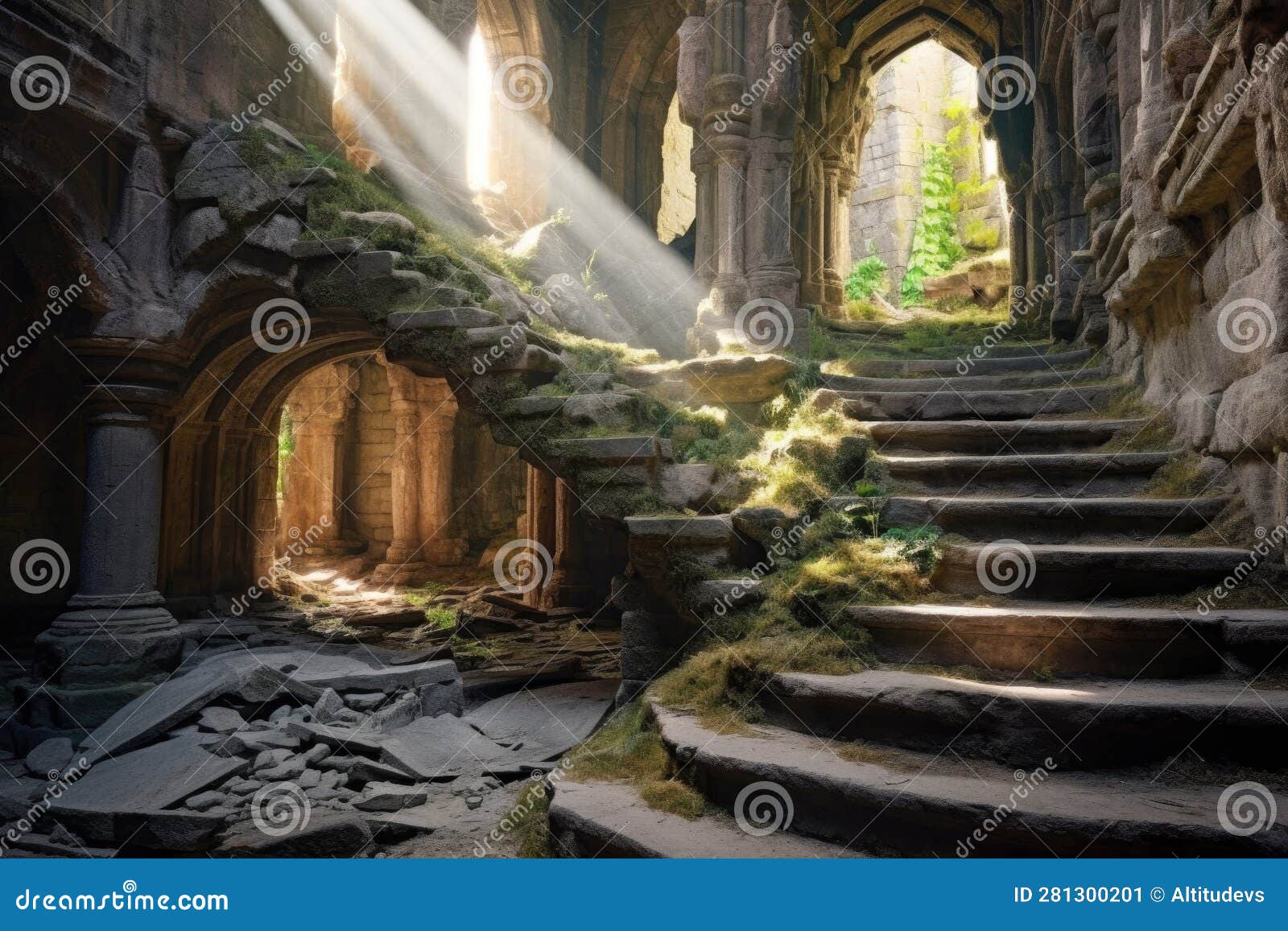 Ancient Stone Staircase in a Castle Ruin Stock Illustration ...