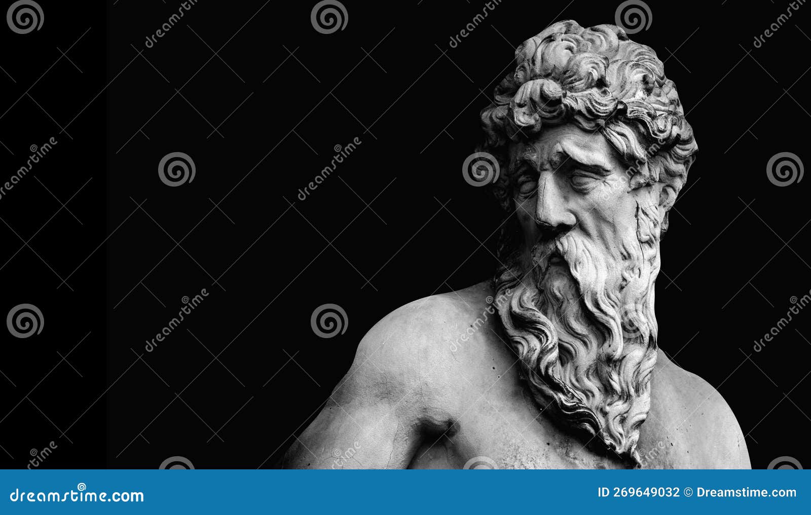 Ancient Stone Statue of Hercules Against Black Background. Power ...