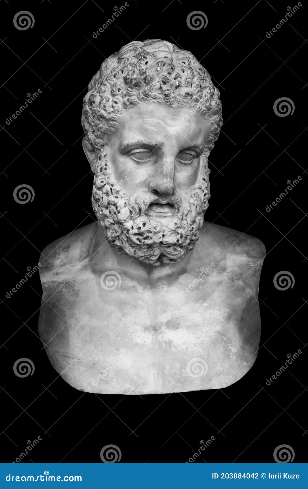 Ancient Stone Statue of Powerful Hero Hercules. Isolated on Black ...