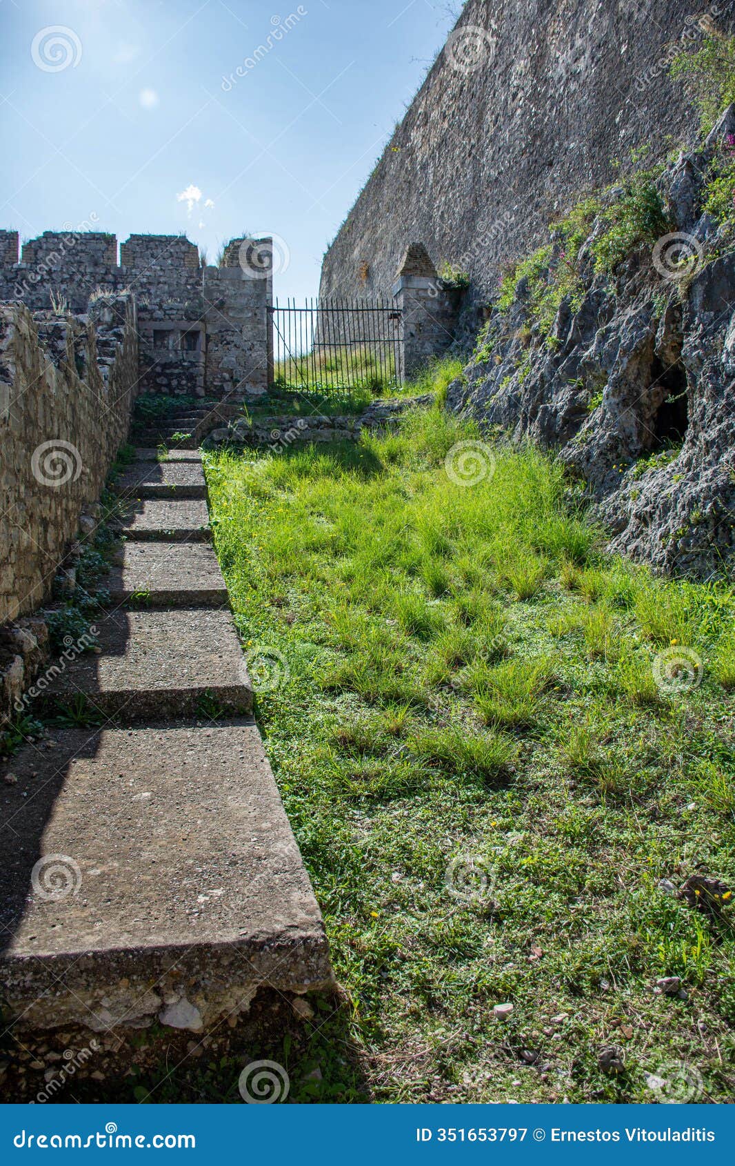 Ancient Stone Steps Lead Towards a Gate within Fortress Walls Stock ...