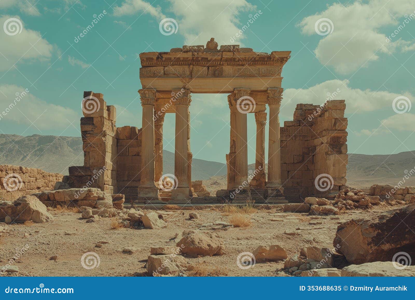 Ancient Stone Structures, Columns, and a Desert Setting Stock Image ...