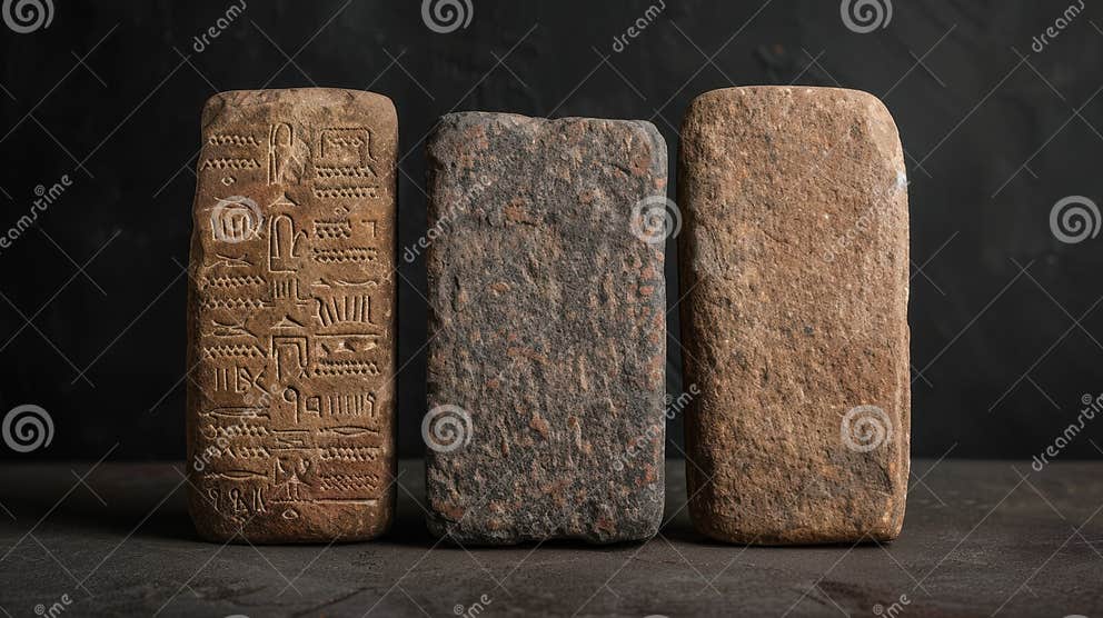 Ancient Stone Tablets with Hieroglyphic Carvings Stock Illustration ...