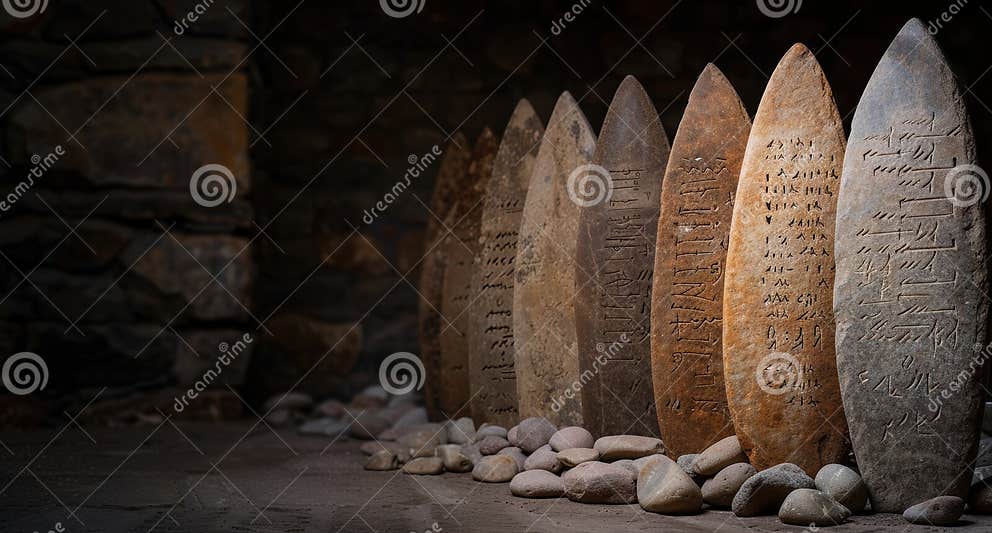 Ancient Stone Tablets with Inscriptions Stock Illustration ...