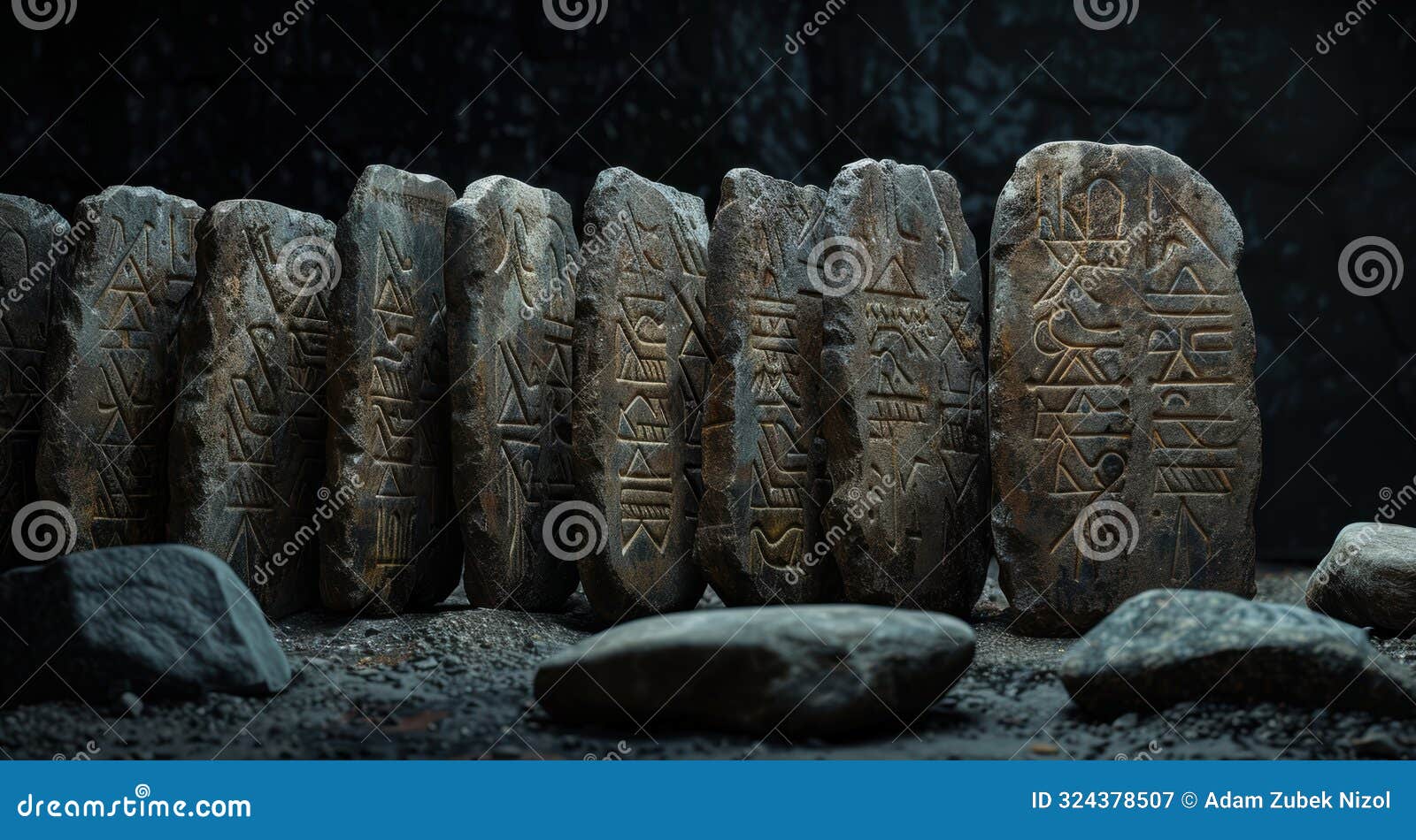 Ancient Stone Tablets with Mysterious Symbols Stock Illustration ...