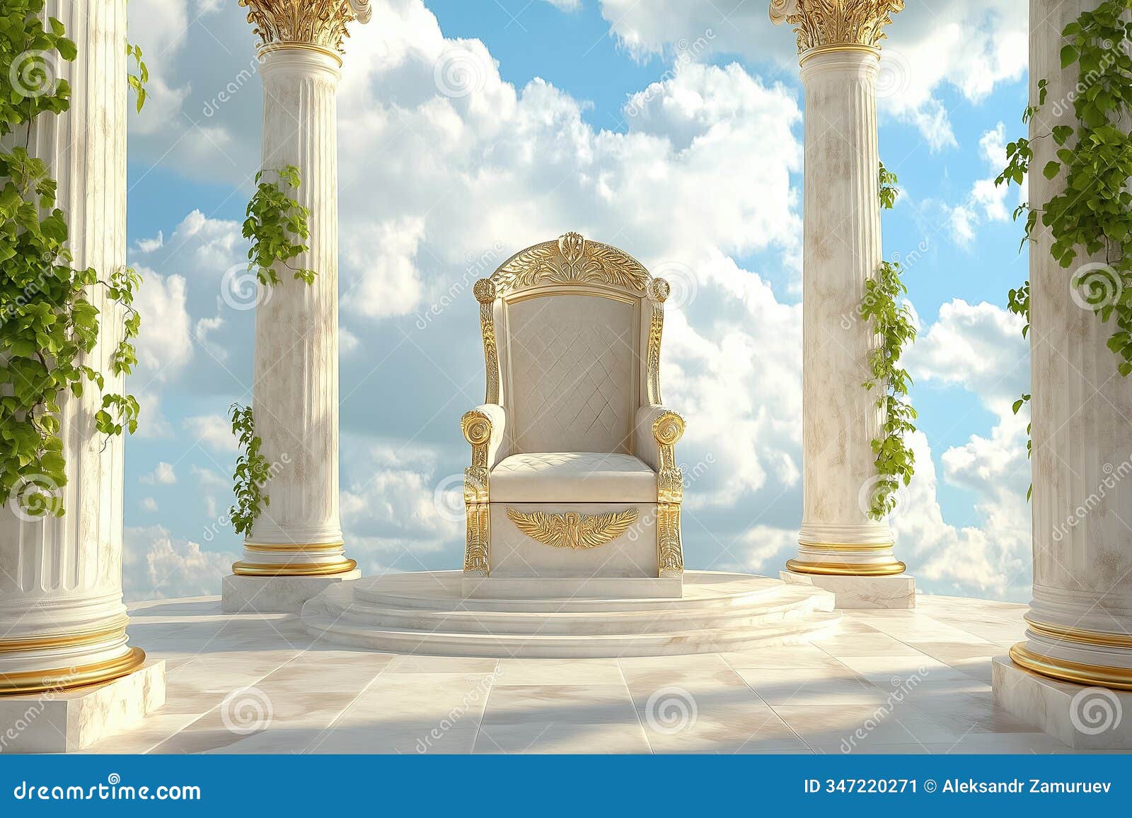 An Ancient Stone Throne on a Grand Platform, Surrounded by Columns and ...