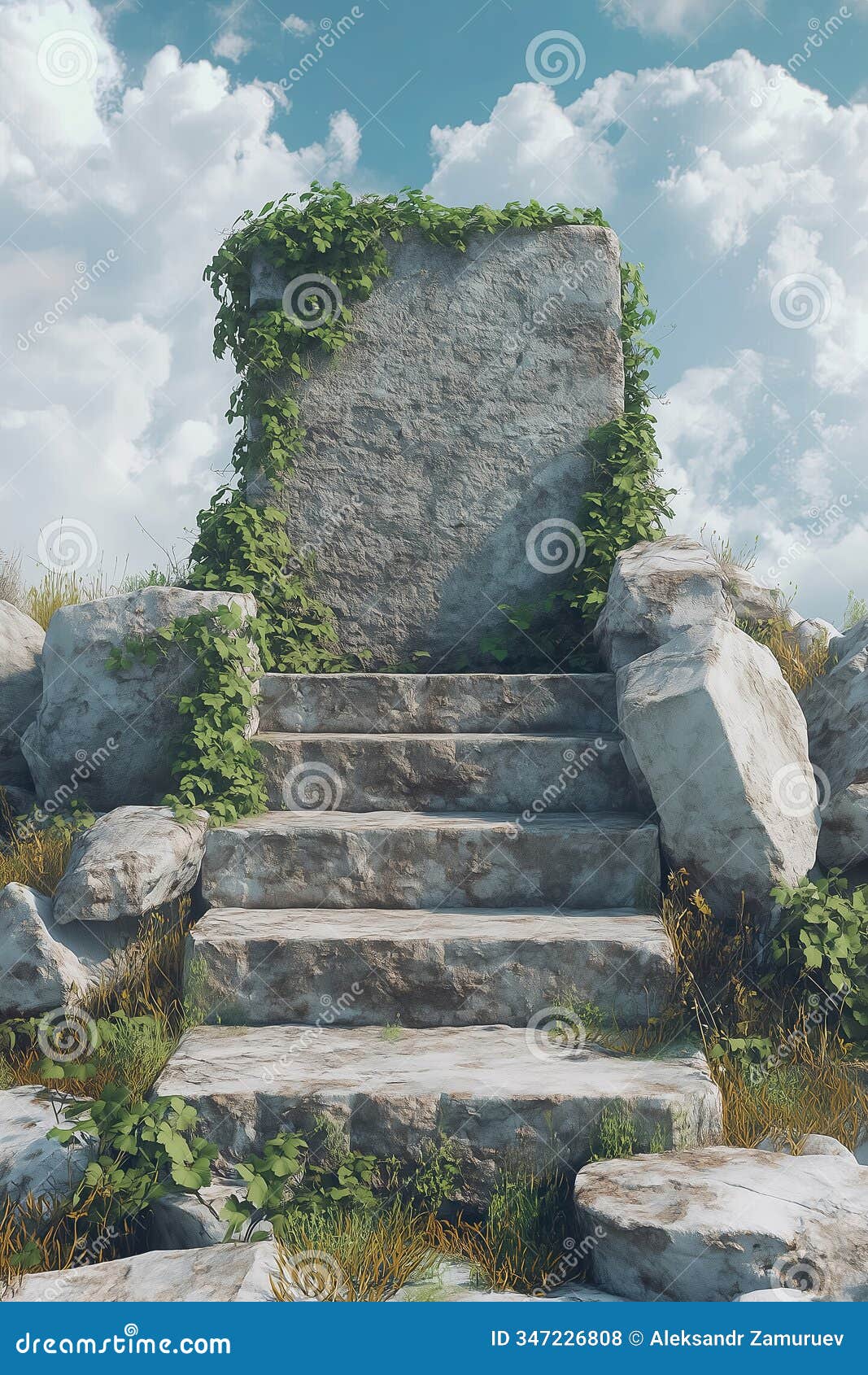 Ancient Stone Throne Rests on Steps, Surrounded by Lush Vines and ...
