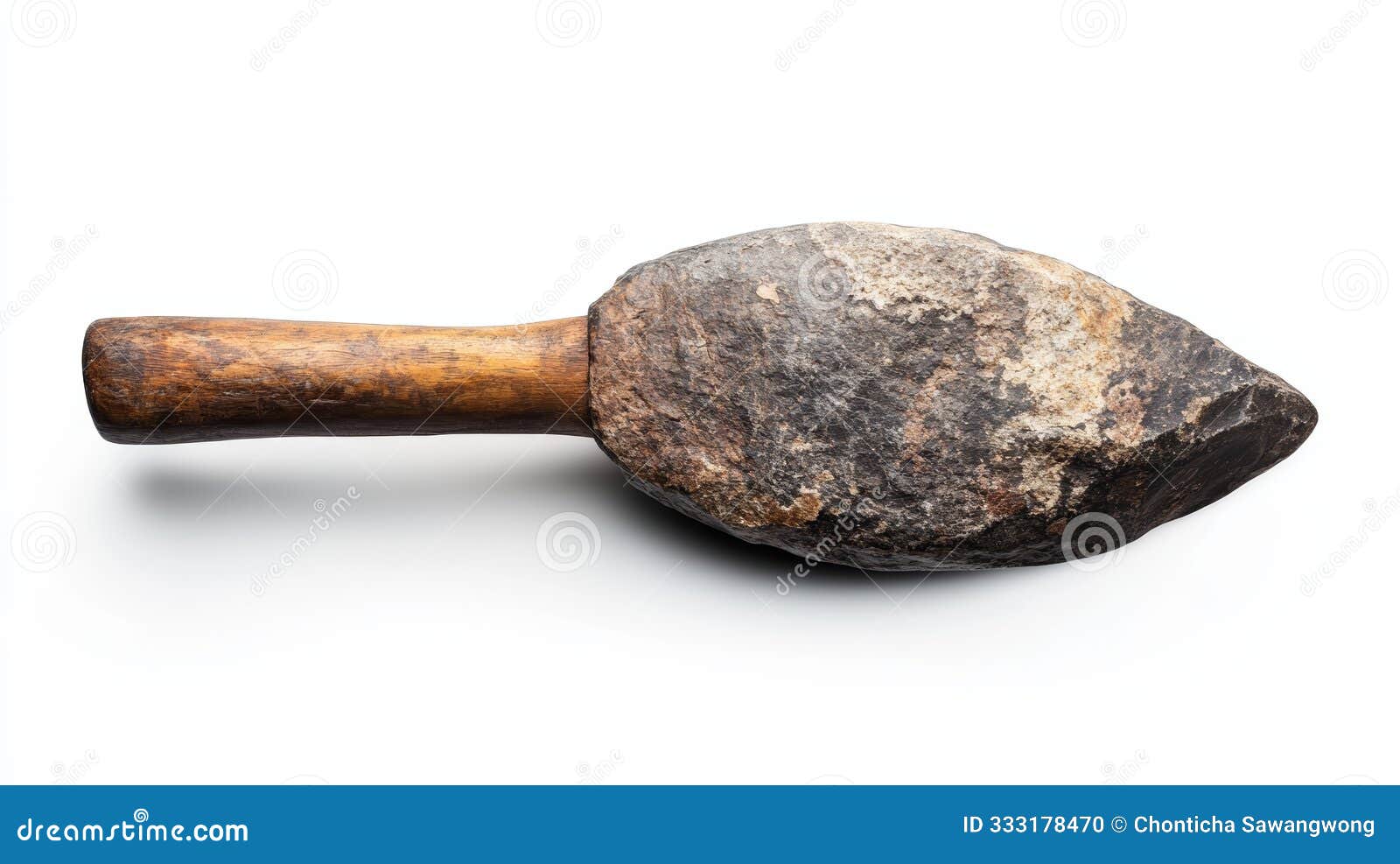 An Ancient Stone Tool Featuring a Wooden Handle, Showcasing the ...
