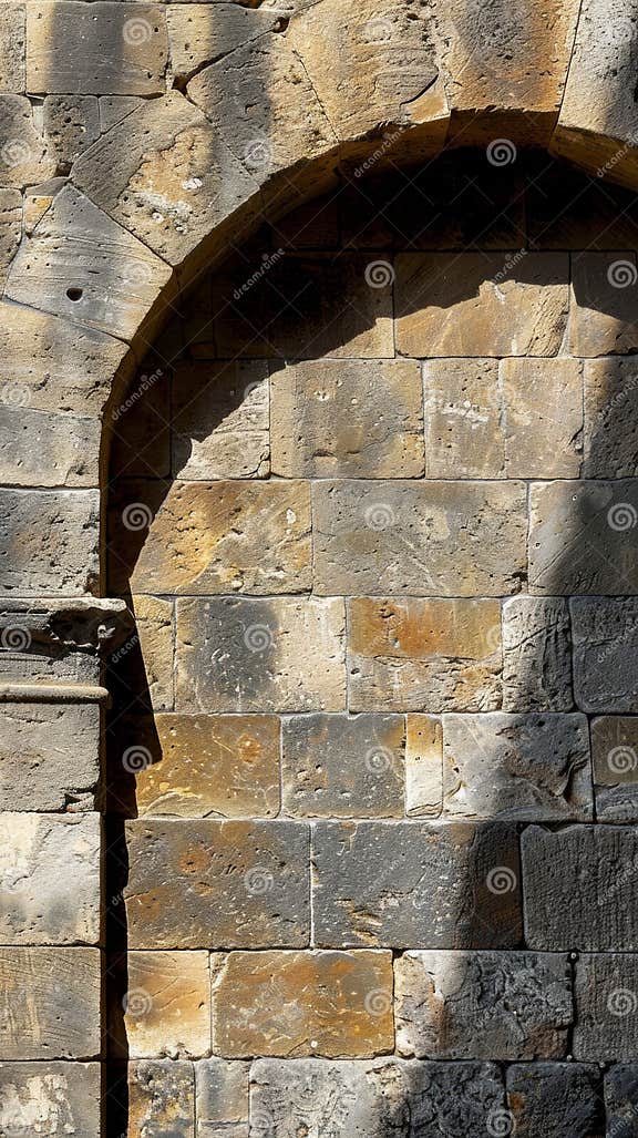 Ancient Stone Wall with Archway in Sunlight Stock Photo - Image of ...