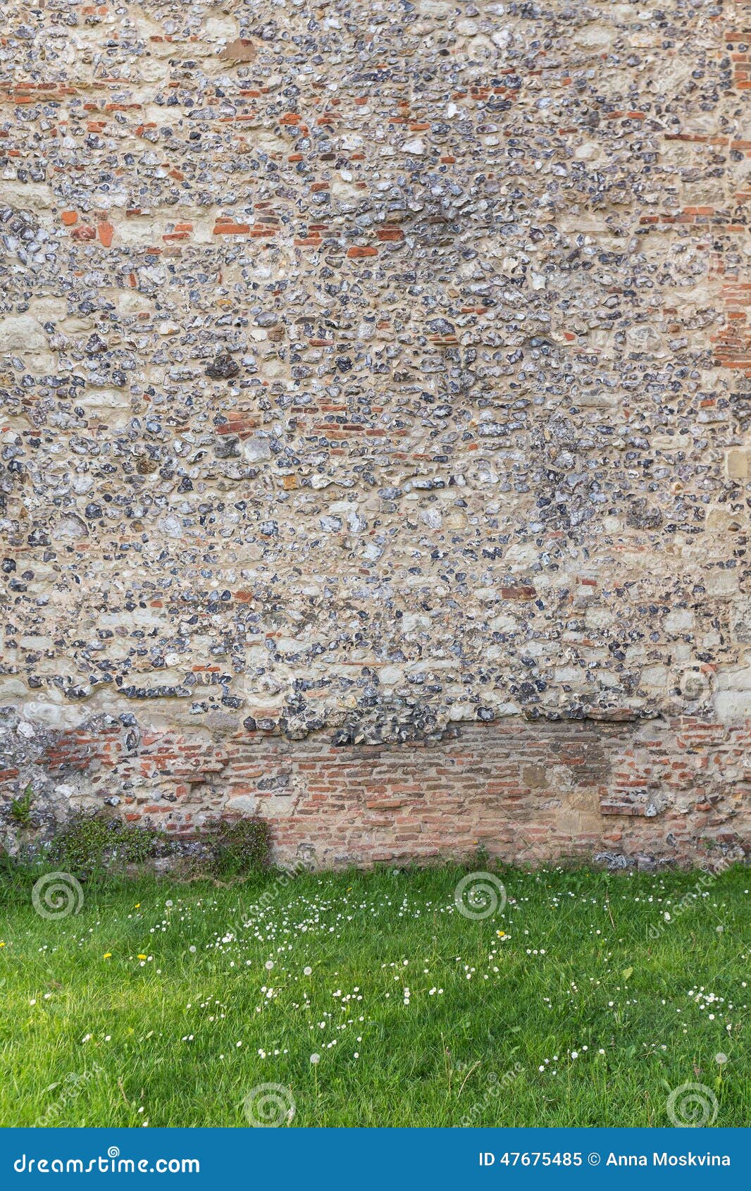 Ancient Stone Wall Background and Grass Stock Image - Image of ...