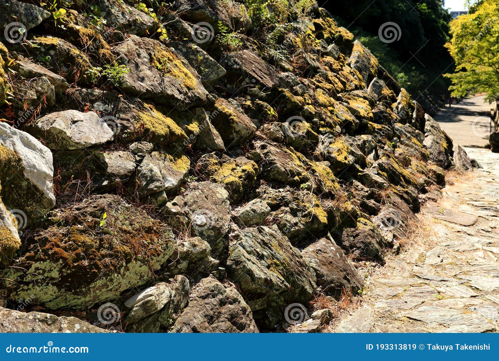 An Ancient Stone Wall and Path with Wakayama Castle Stock Image - Image ...