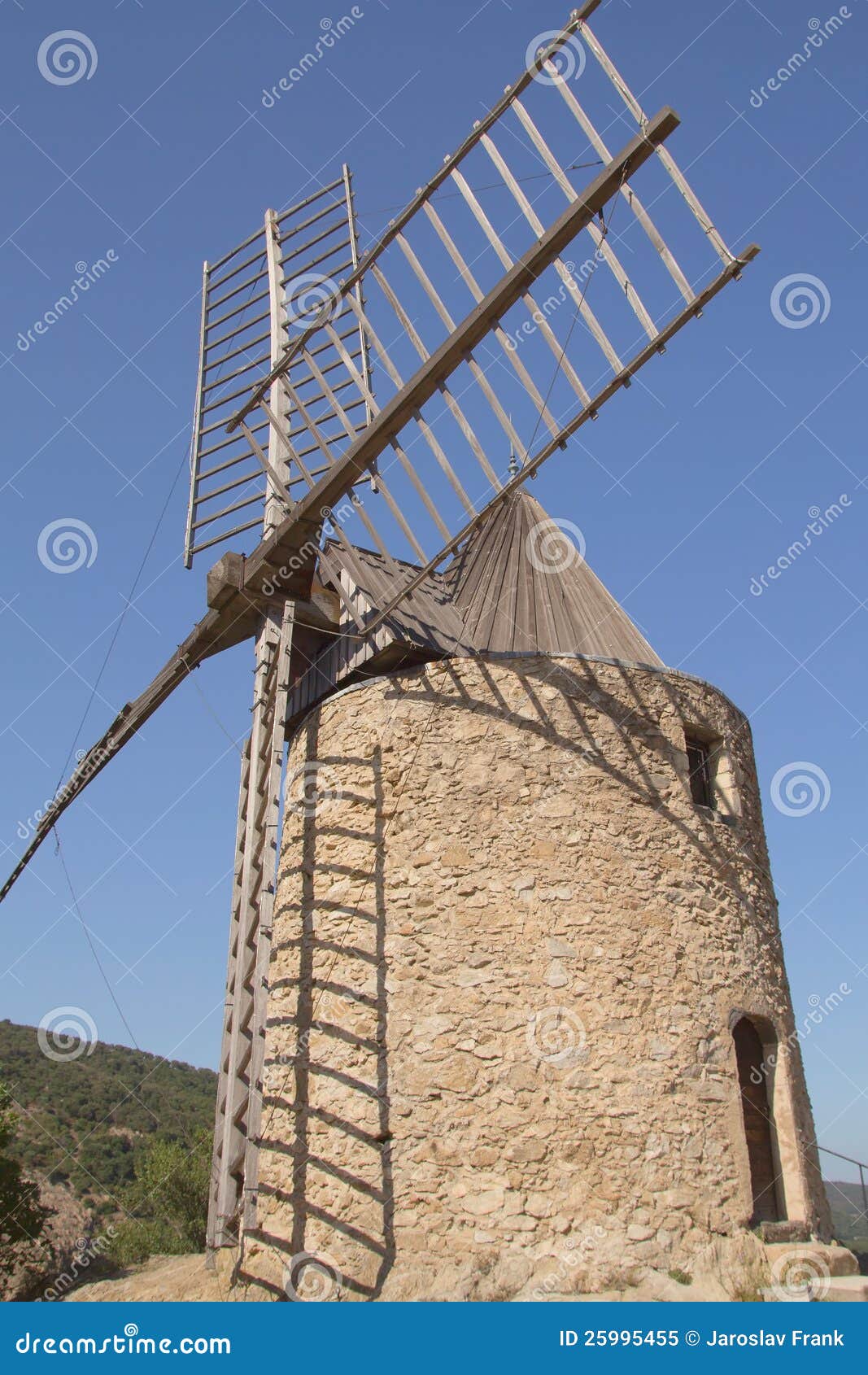 Ancient Stone Windmill (Vertically) Stock Image - Image of power, blue ...