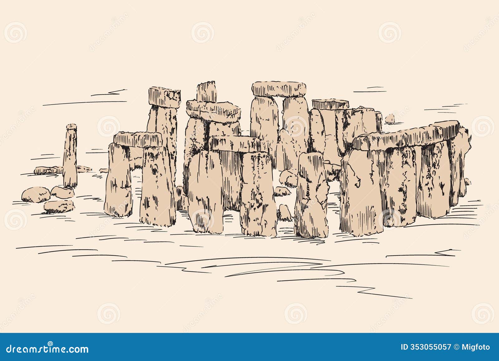 Ancient Stonehenge of Stones Quick Hand Sketch Stock Illustration ...