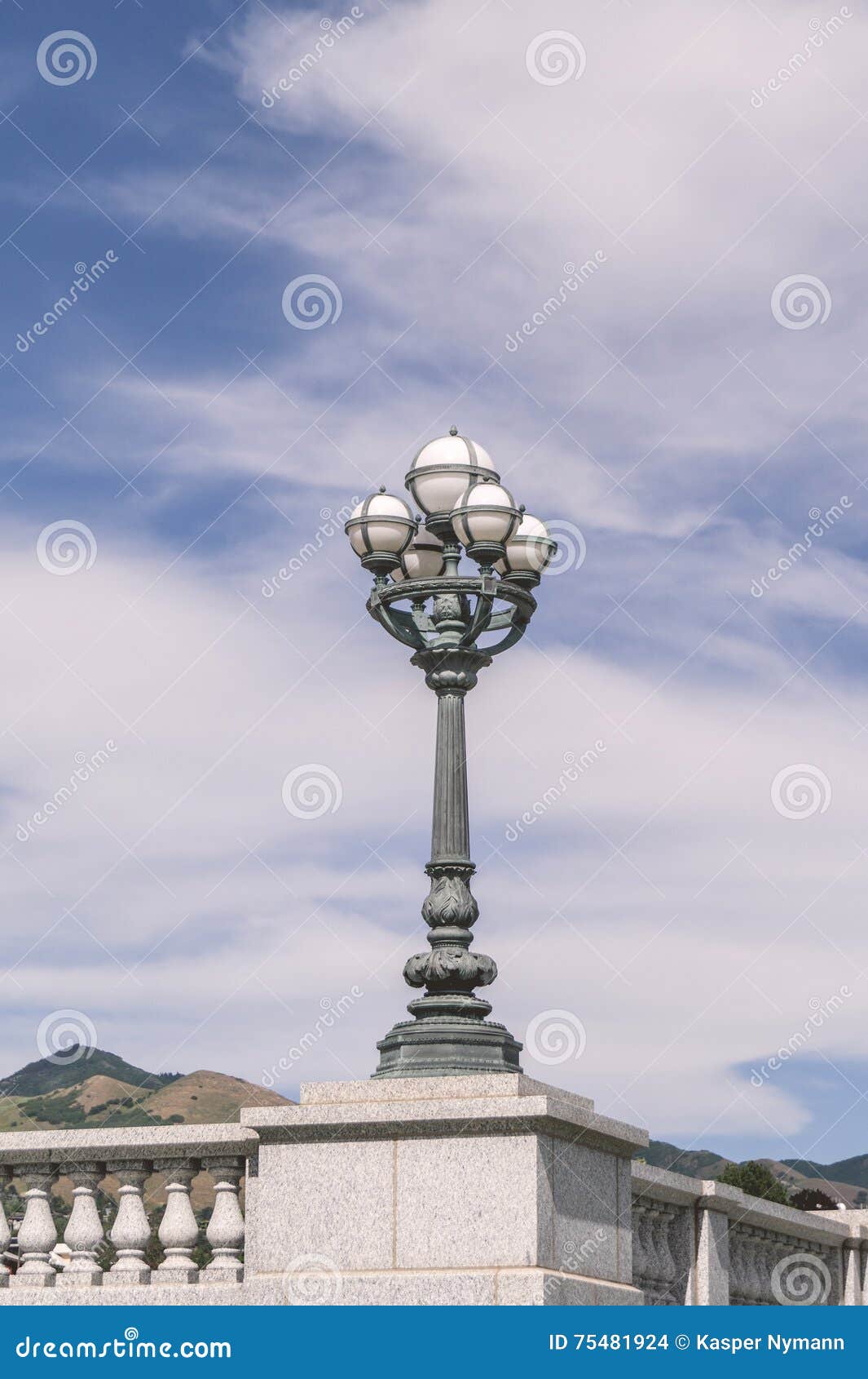 Ancient Street Lamp with White Spheres Stock Photo - Image of design ...