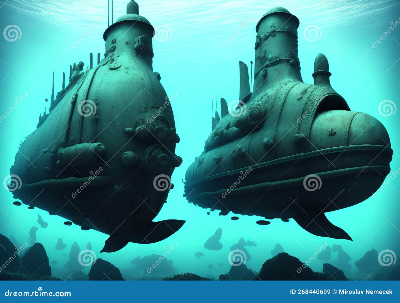 Ancient Submarine, Generative AI Illustration Stock Illustration ...