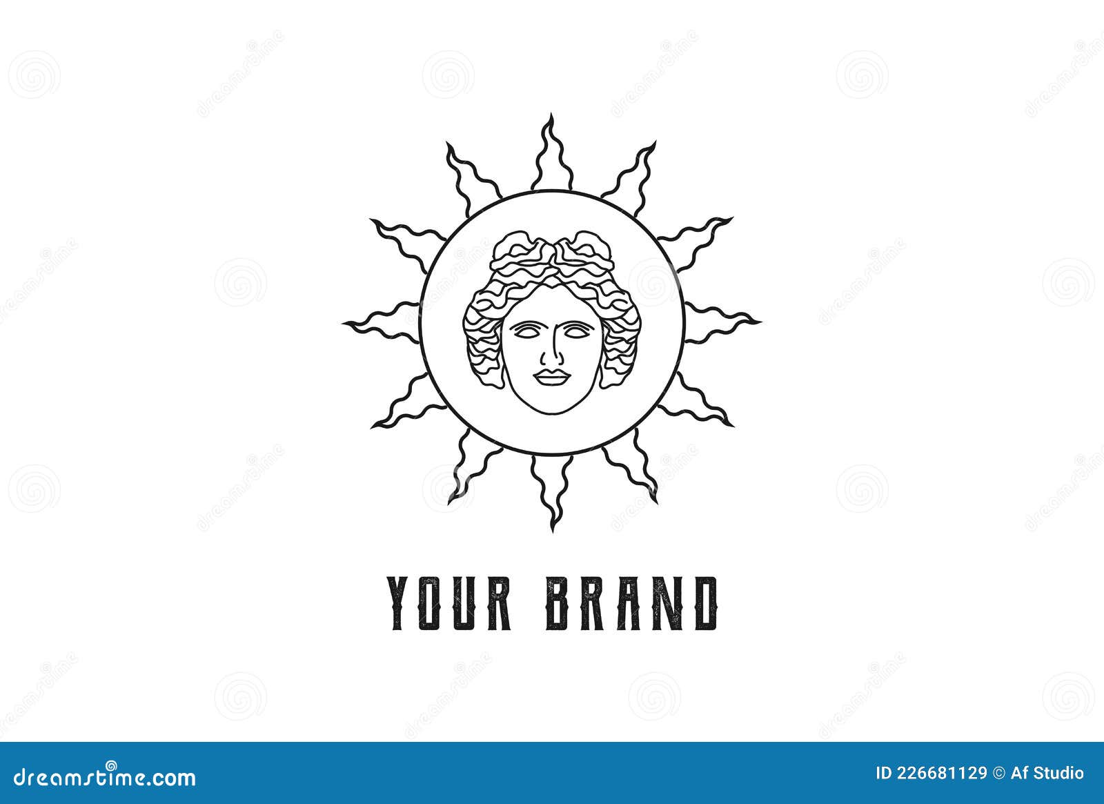 Ancient Sun with Greek God Apollo Head Face Logo Design Vector Stock ...