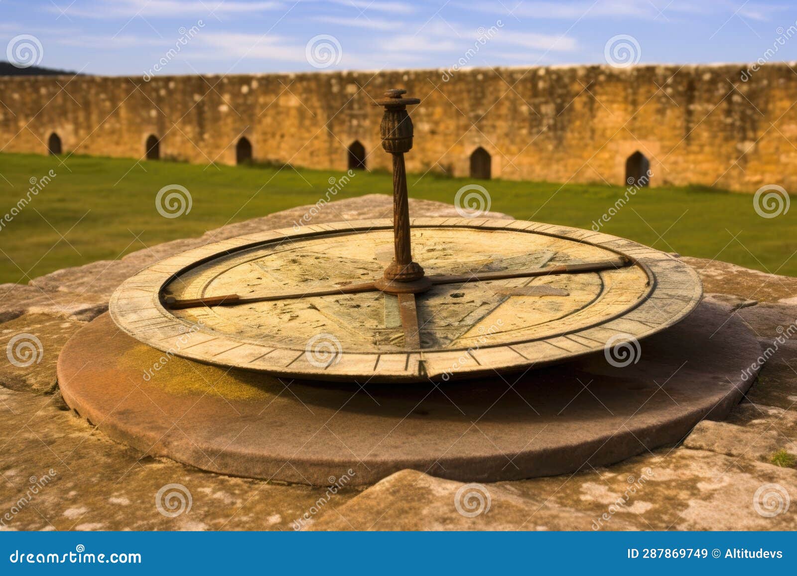 Ancient Sundial with Roman Numerals Indicating Noon Stock Illustration ...