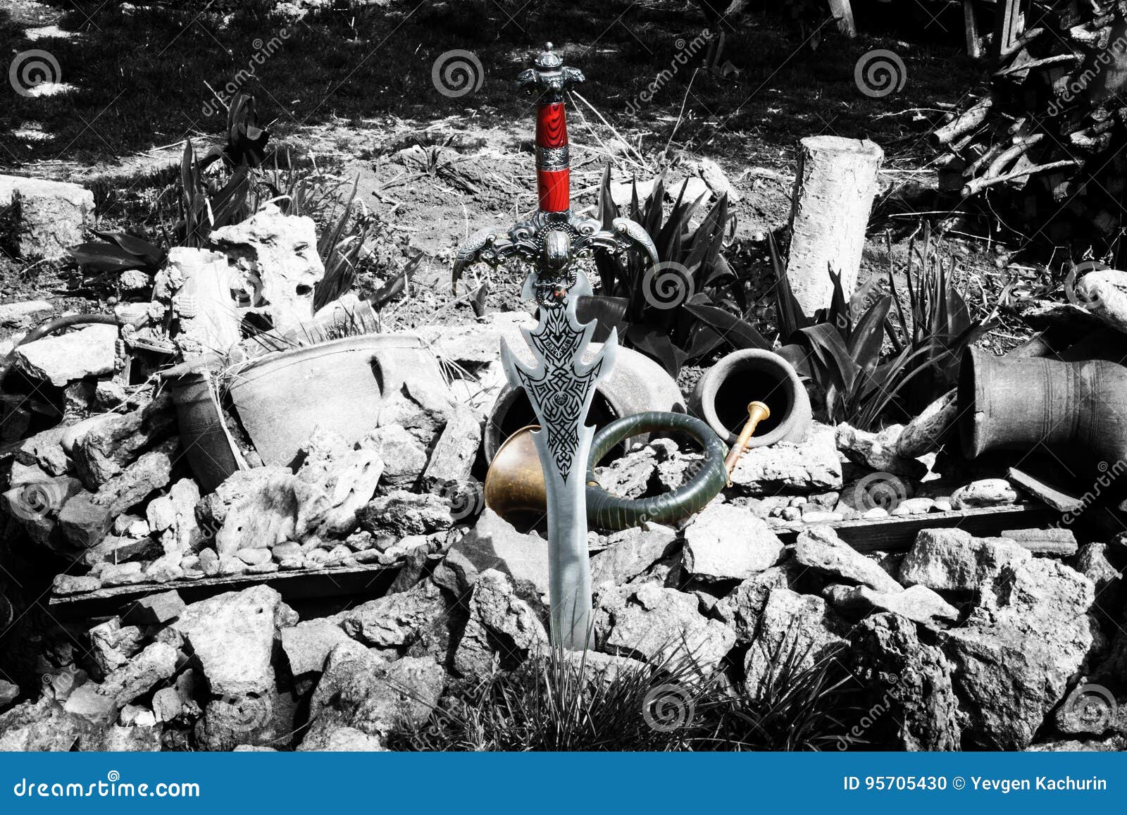 Ancient Sword and Dagger on the Natural Landscape Stock Photo - Image ...