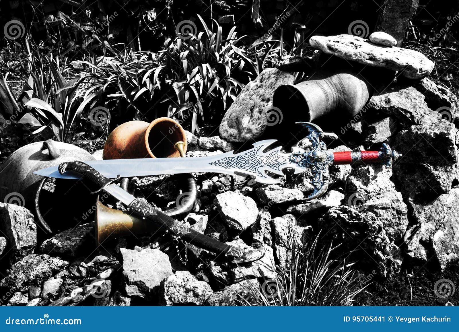 Ancient Sword and Dagger on the Natural Landscape Stock Image - Image ...