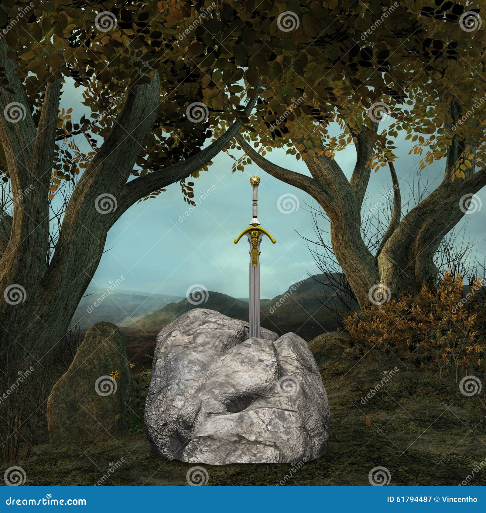 Sword In Stone Isolated On White Background. King Arthur`s Sword ...