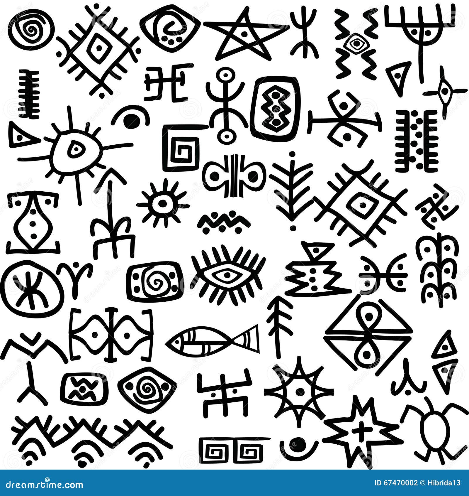 Ancient symbols set stock vector. Illustration of pictographic - 67470002