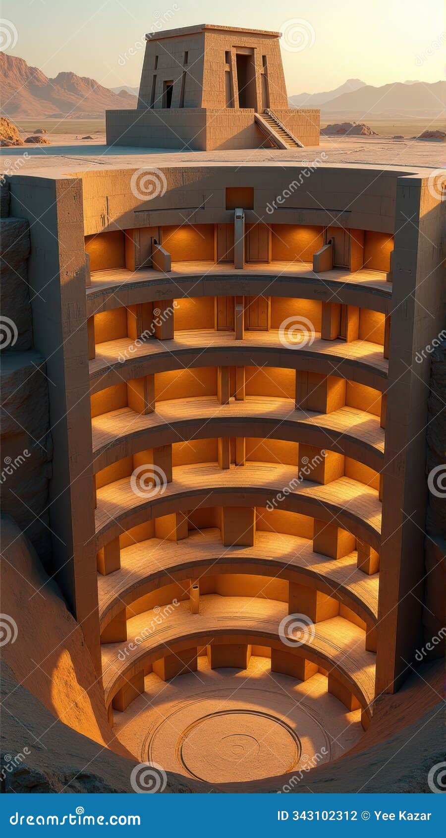 Ancient Temple Complex Hidden Underground in Desert Stock Illustration ...