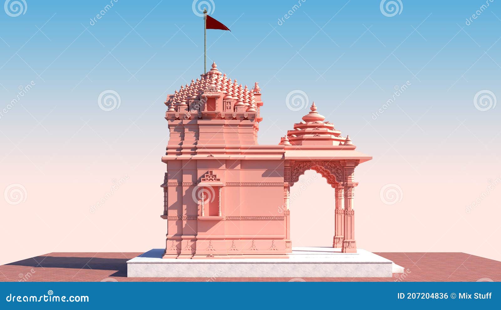 Side View of Temple in 3d View Stock Photo - Image of facade, view ...