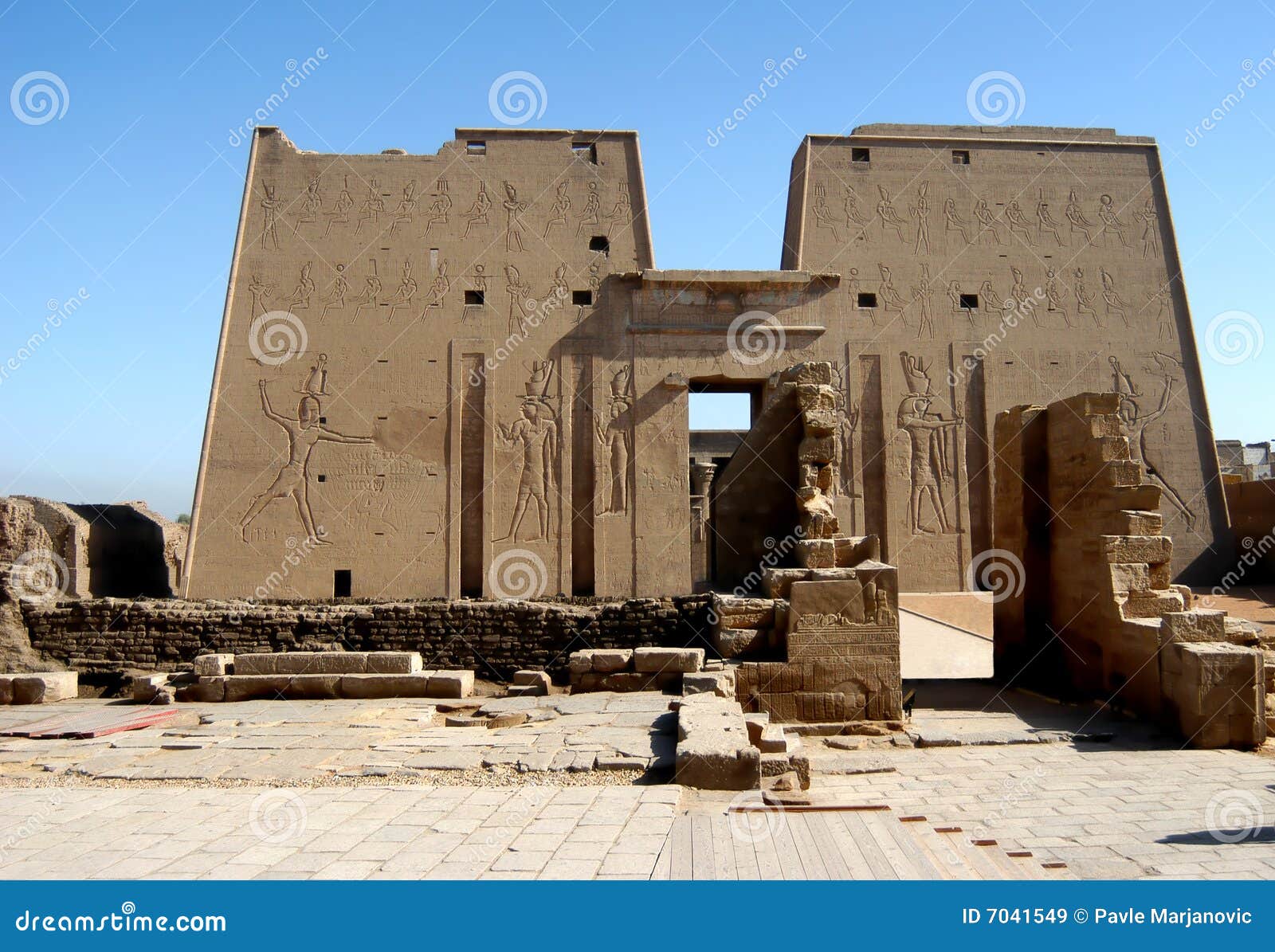 Temple Of Edfu Or Horus Detail Hieroglyphics With Remaining Color At ...