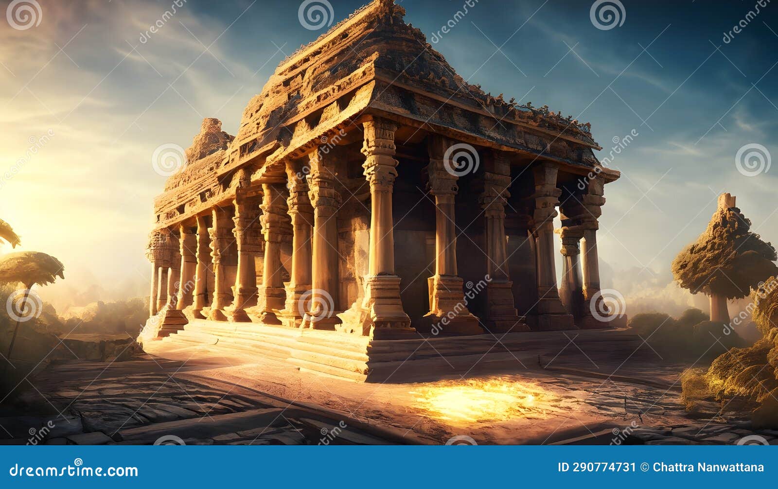 Ancient Temple in the Fog. 3D Render. Illustration Stock Illustration ...