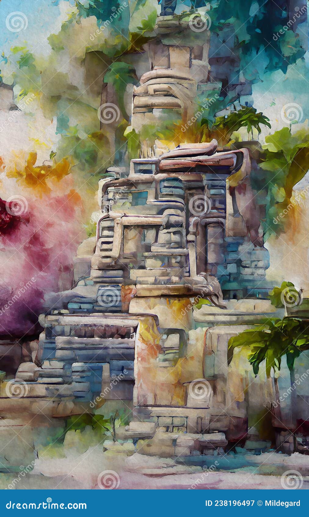 Ancient Temple Ruins - Abstract Digital Art Stock Illustration ...