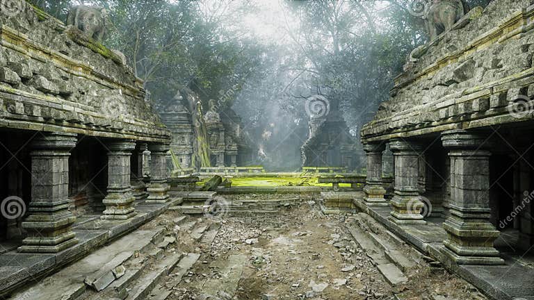 Ancient Temple Ruins, 3d Render Stock Illustration - Illustration of ...