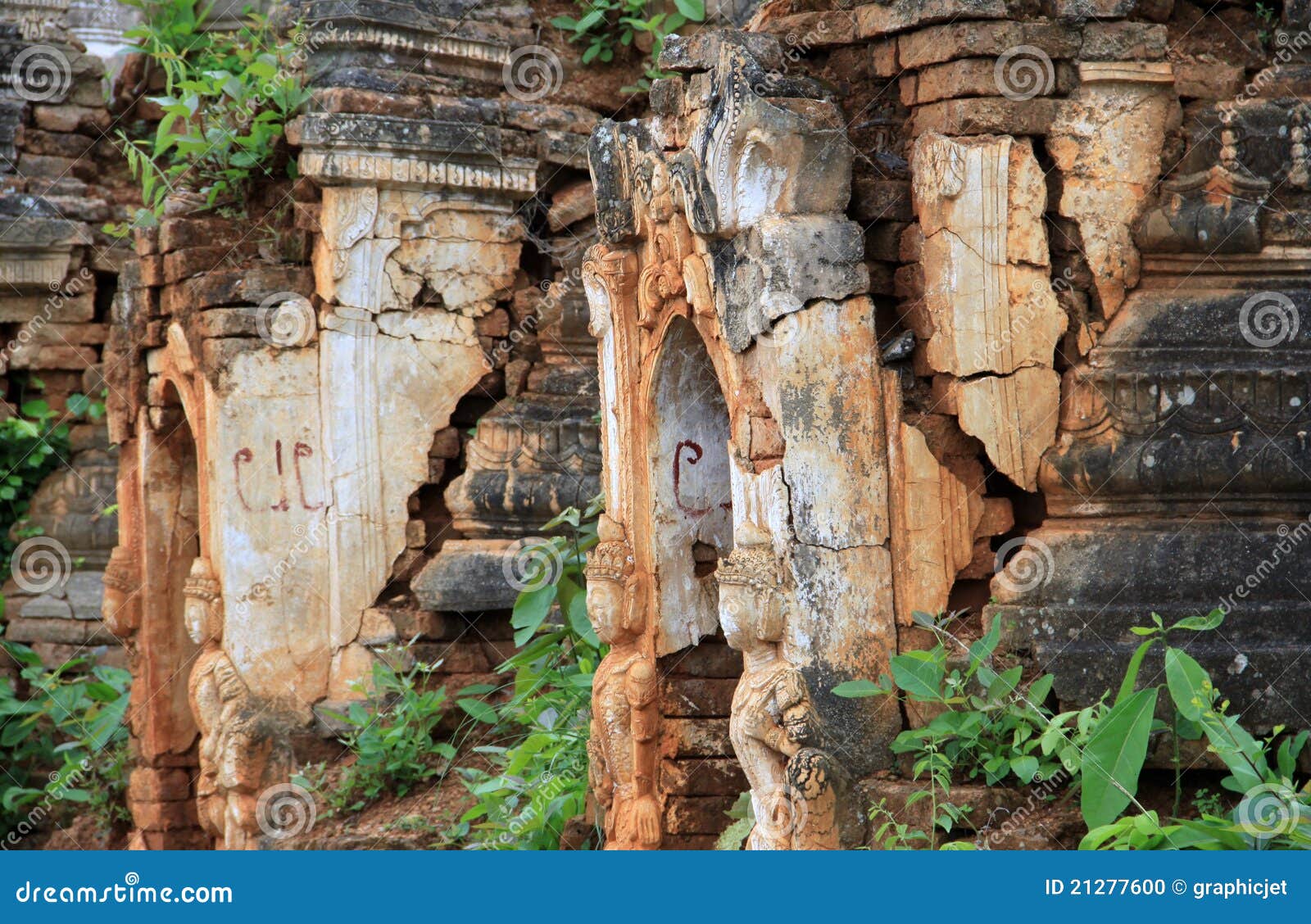 Ancient Temple Ruins in Inthein, Myanmar Stock Photo - Image of green ...