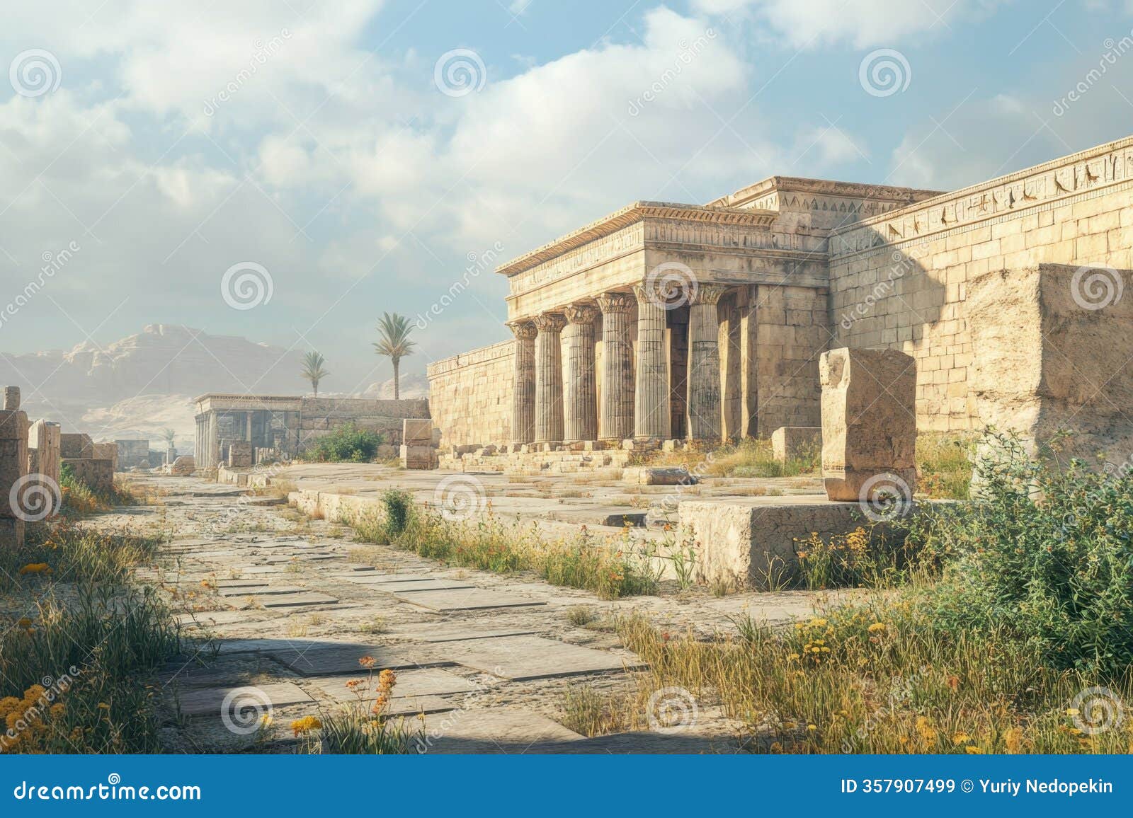 Ancient Temple Ruins with Pathways Surrounded by Greenery Near a ...
