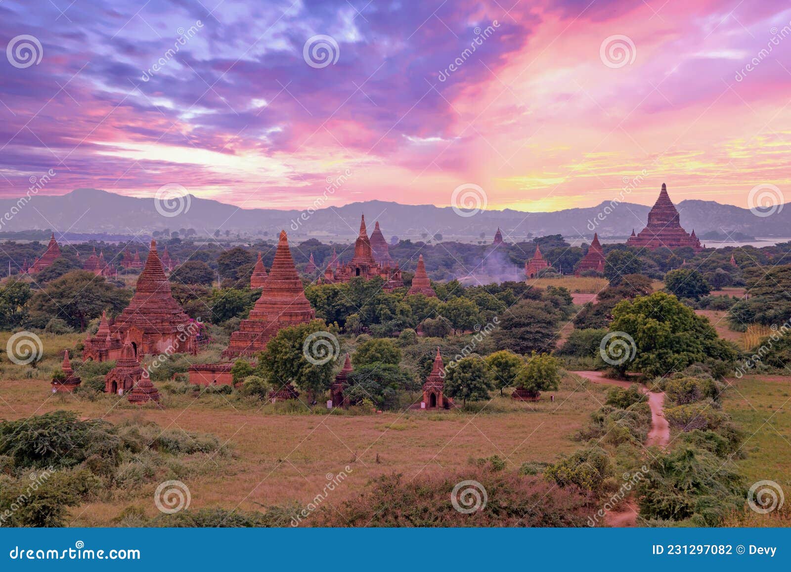 Ancient Temples in Bagan, Myanmar at Sunset Stock Photo - Image of ...