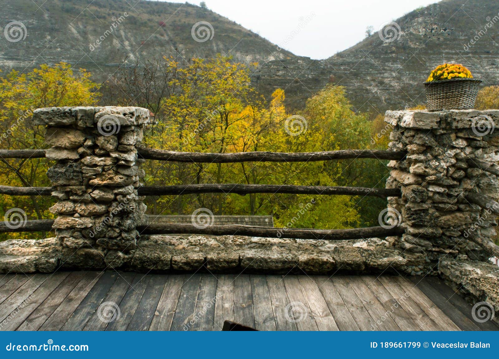 Ancient Terrace on a Background of Mountains in Autumn Stock Image ...