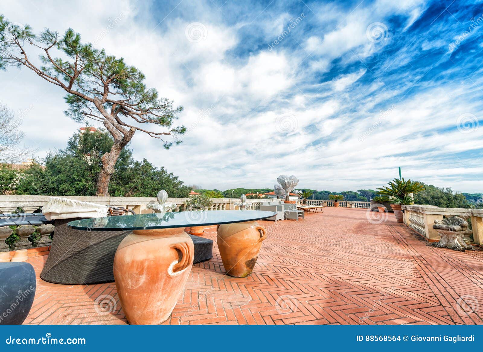 Ancient Terrace With Garden And Trees Royalty-Free Stock Photo ...