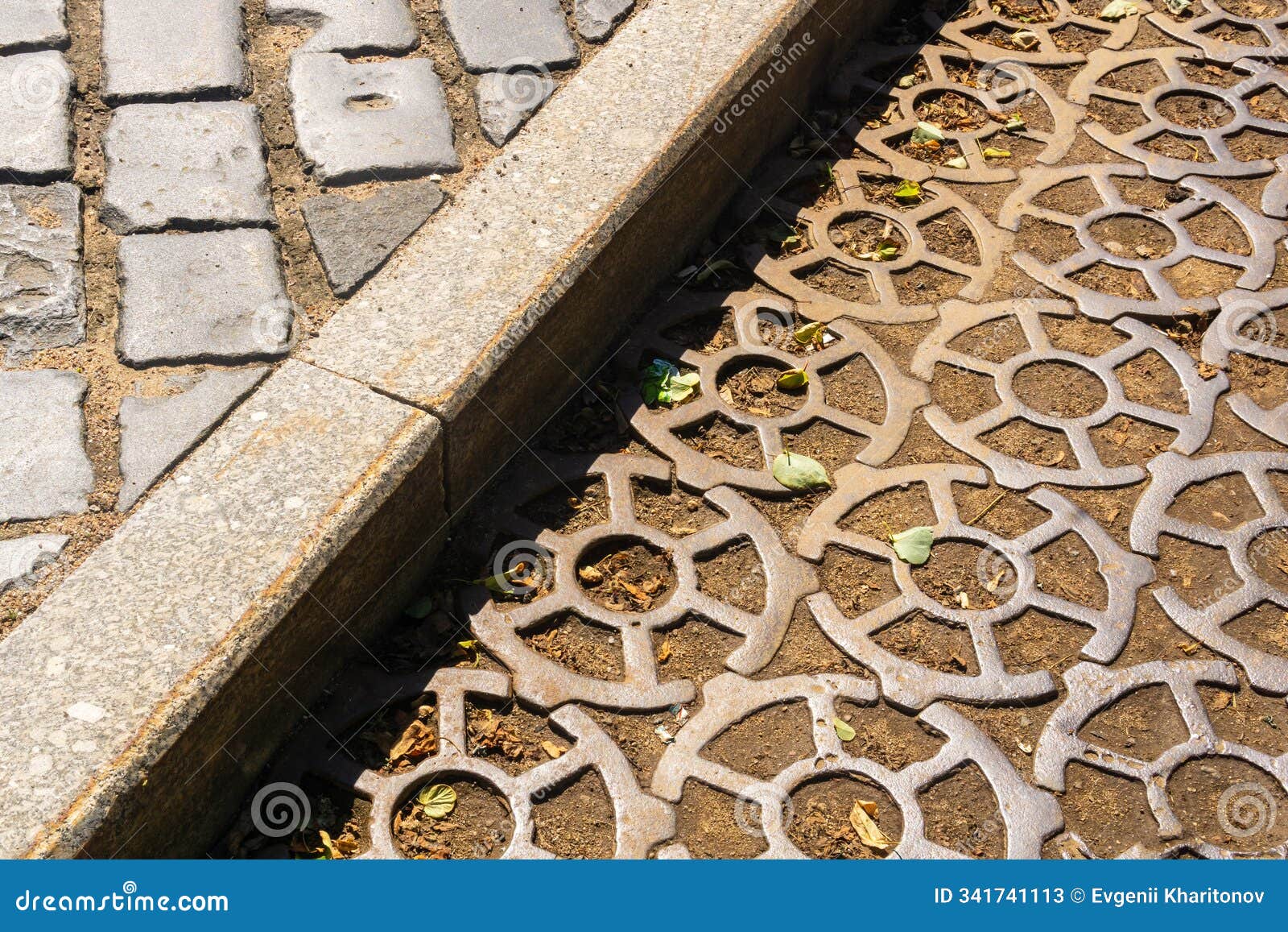 Ancient 19th Century Pavement Made Of Round Cast Iron Blocks Stock ...