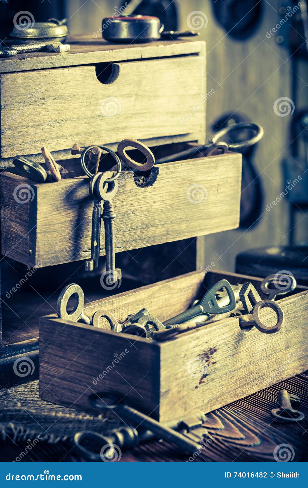 Ancient Tools in Vintage Locksmiths Workshop Stock Photo - Image of ...