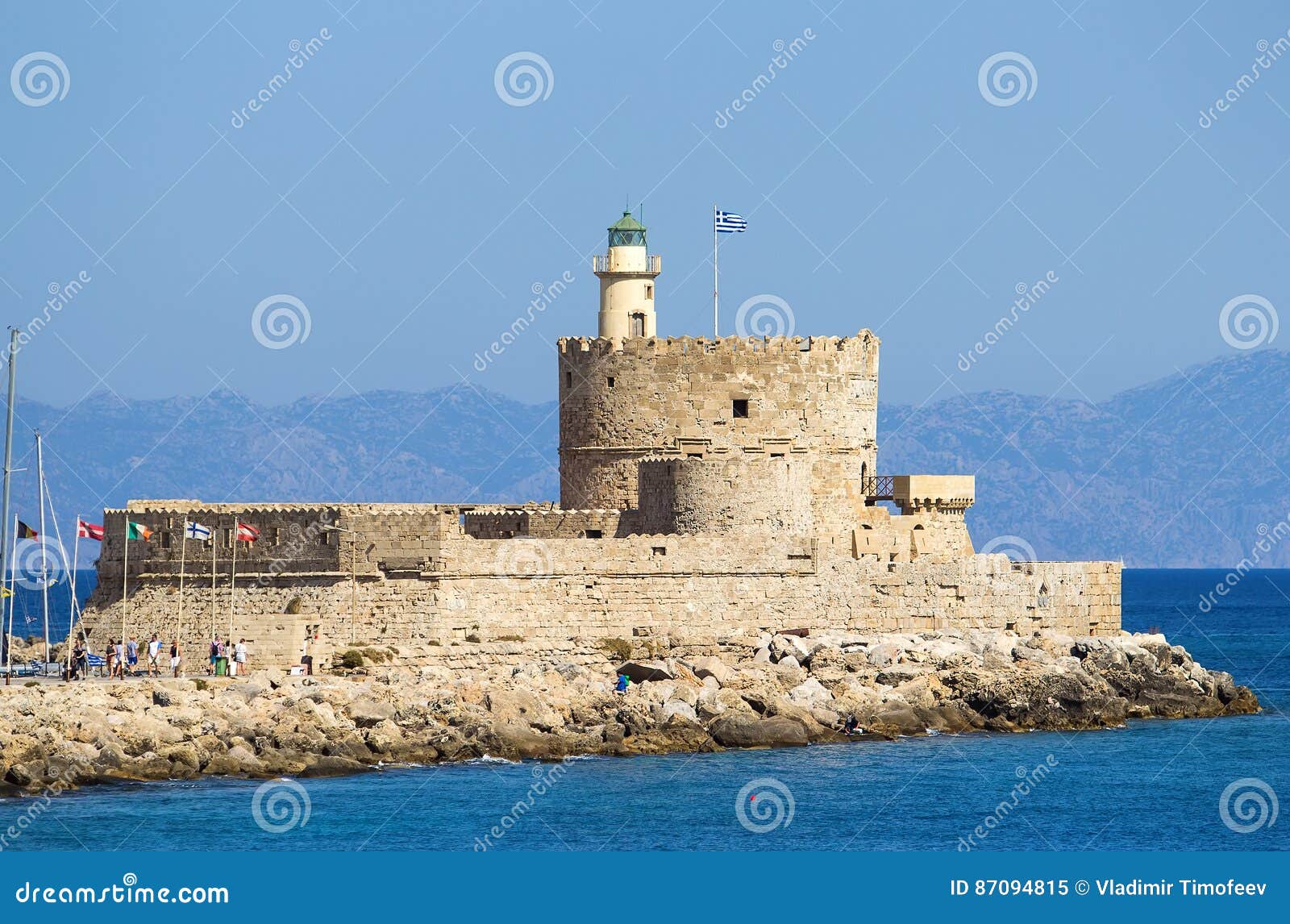 Ancient Tower and Fort of Saint Nicholas in Rhodes, Greece Stock Image ...