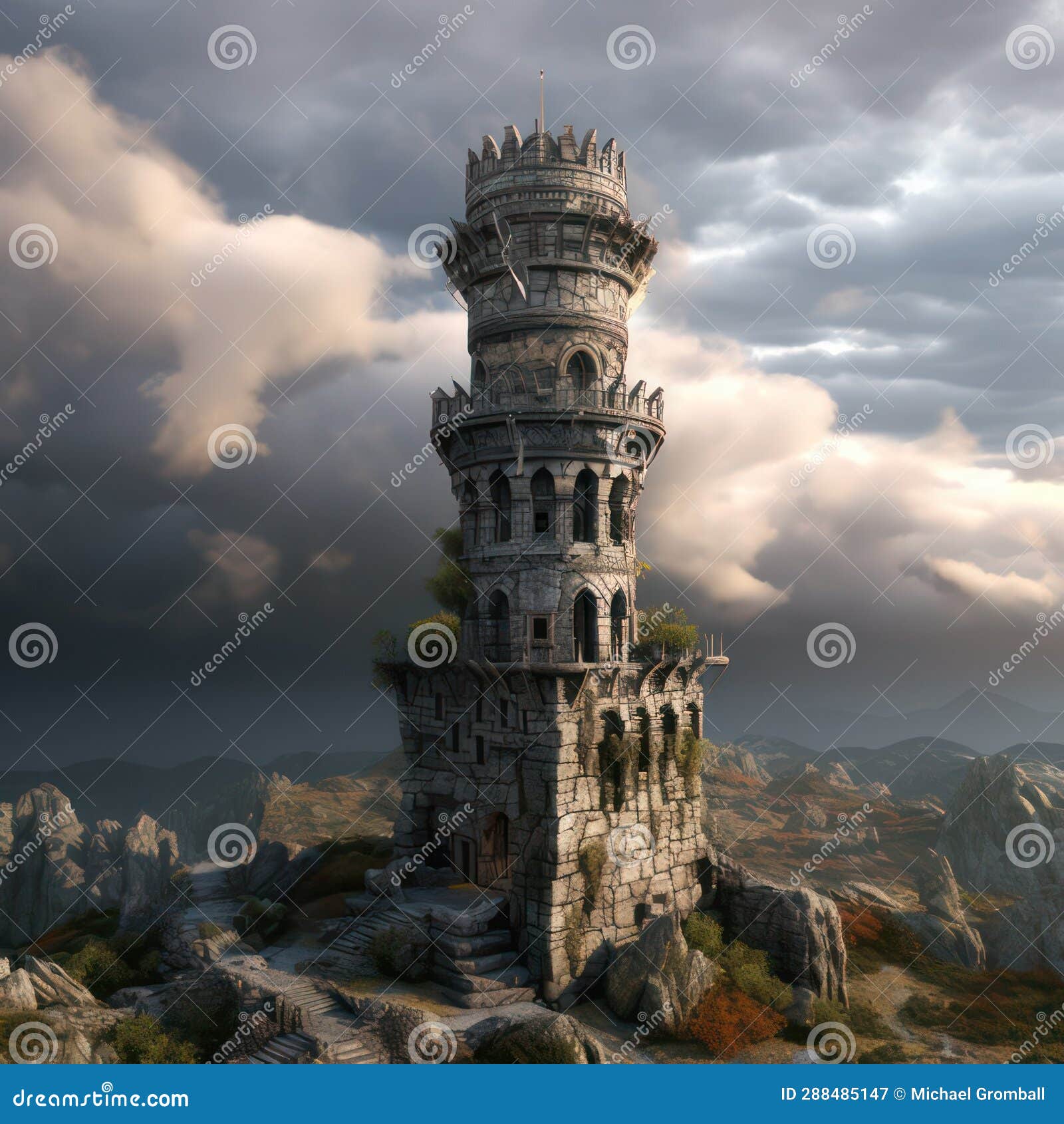 Ancient Tower Made of Grey Bricks Created with Generative AI Stock ...