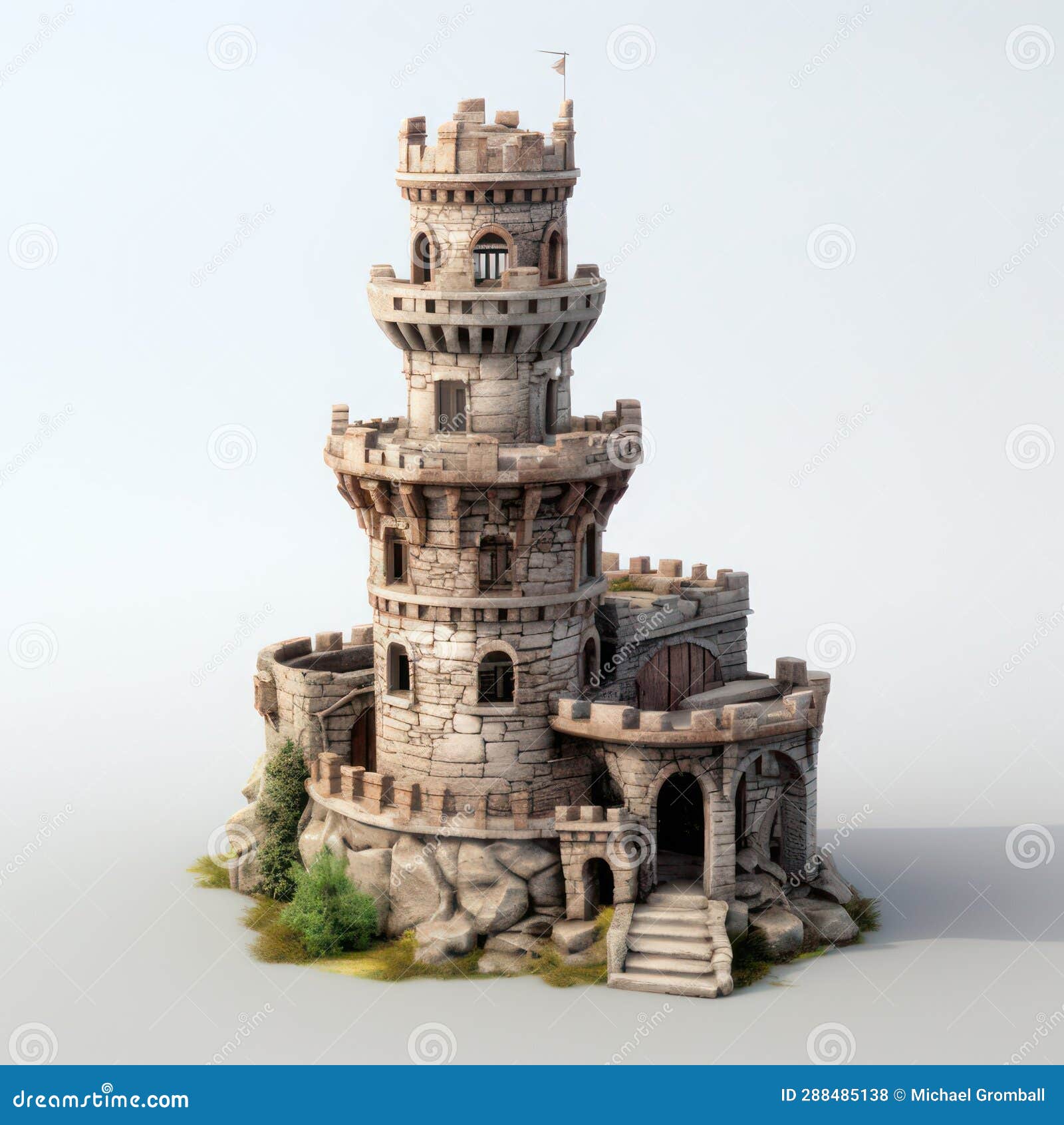 Ancient Tower Made of Grey Bricks Isolated on White Created with ...