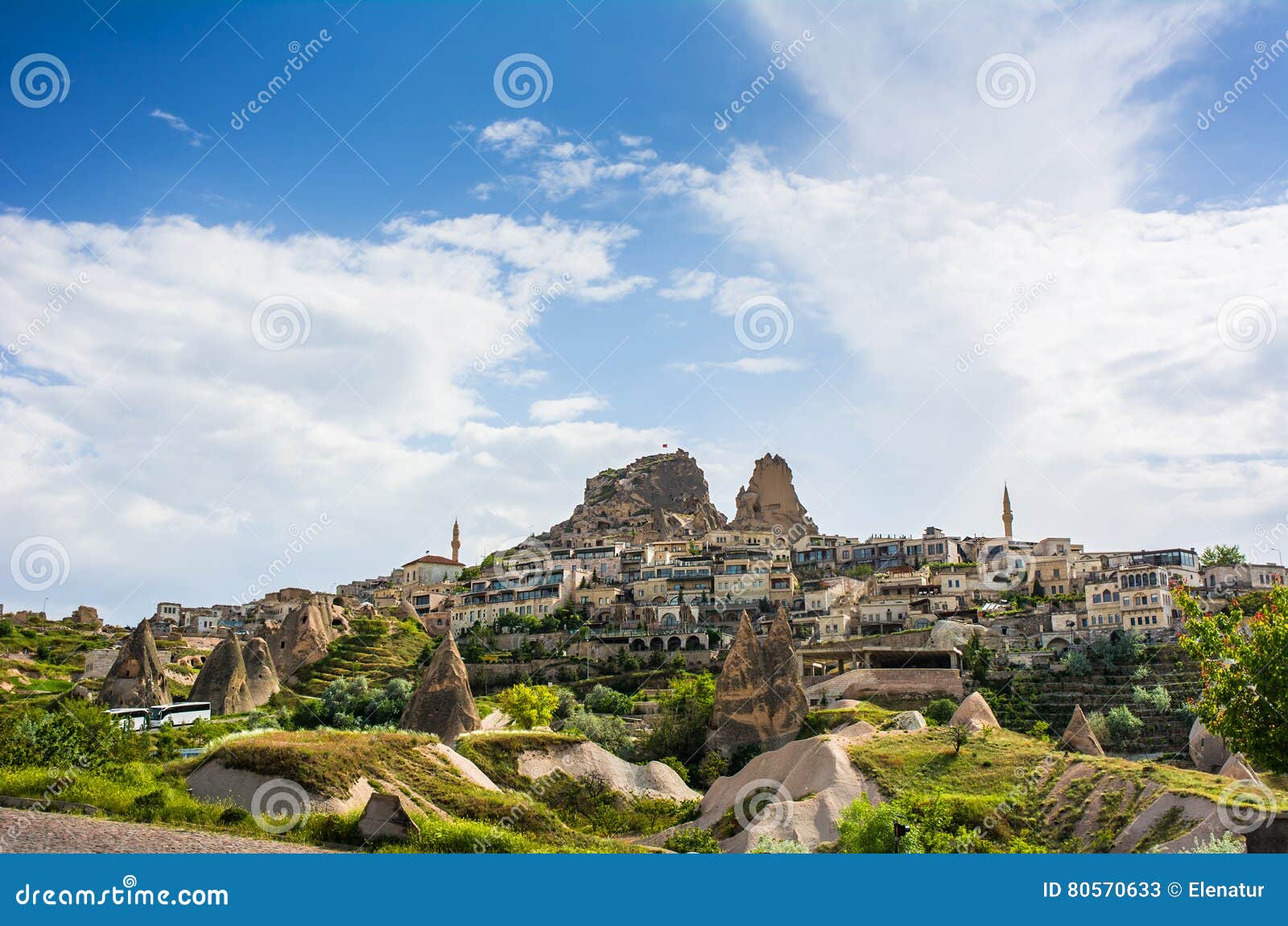 Ancient Town and a Castle of Uchisar, Cappadocia, Turkey Stock Image ...