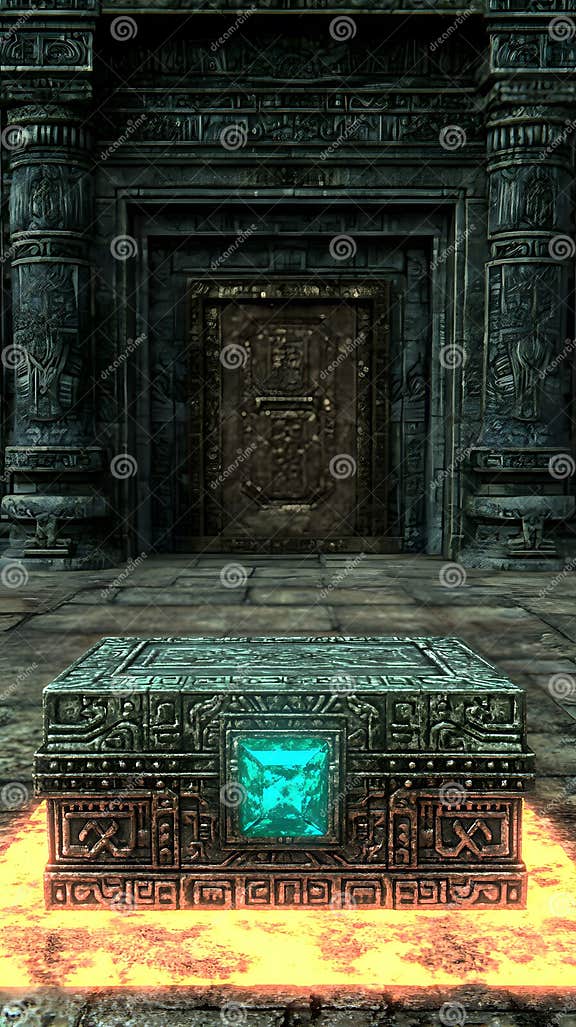 Ancient Treasure Chest with Glowing Emerald Stock Illustration ...