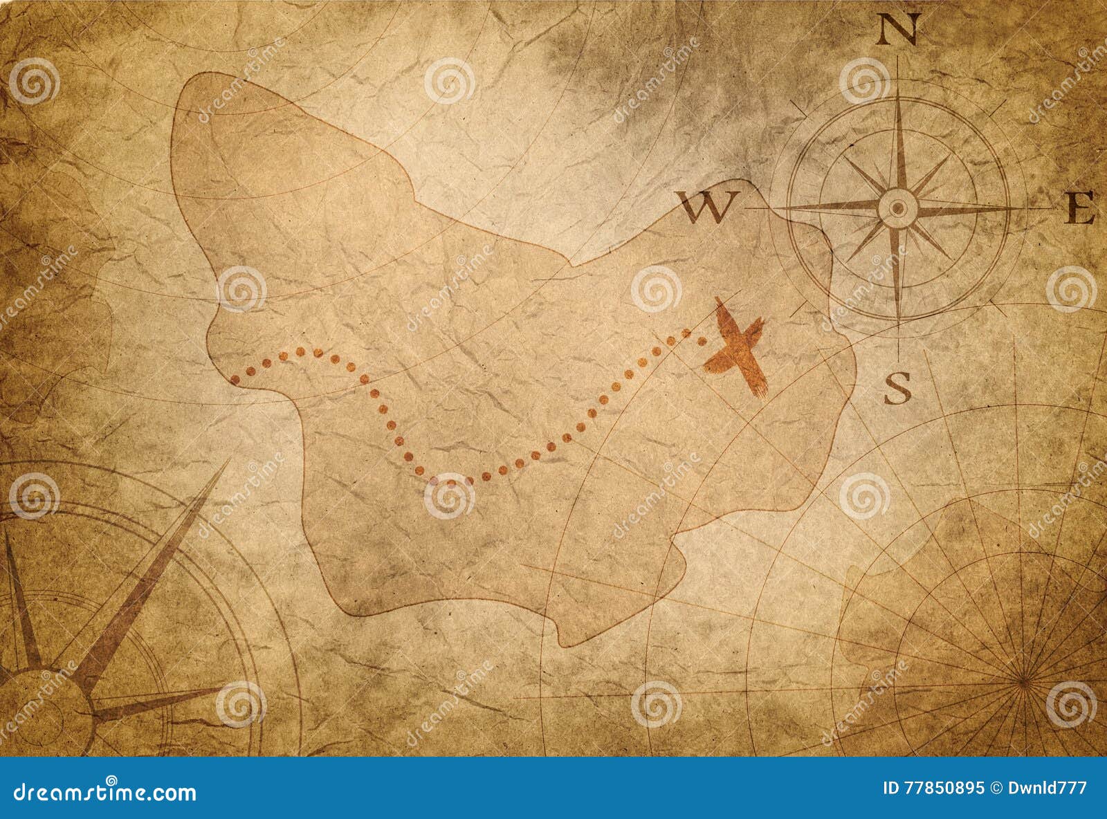 Ancient Treasure Island Map With Fantasy Land, Pirate Ships ...