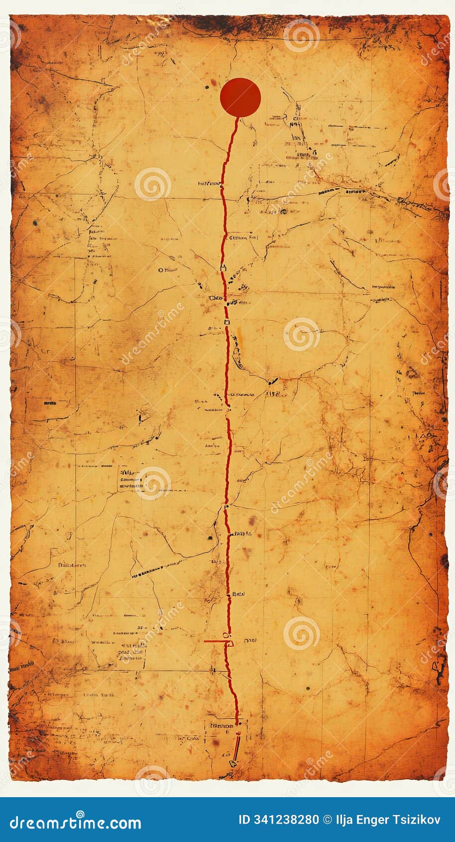 Ancient Treasure Map with a Red X Marks the Spot, on Old Parchment ...