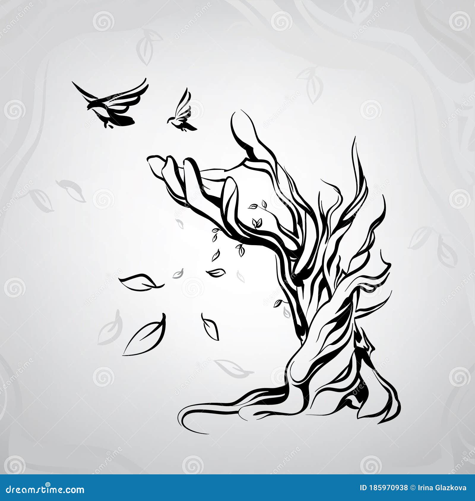 Ancient Tree in the Form of a Hand. Vector Illustration Stock Vector ...