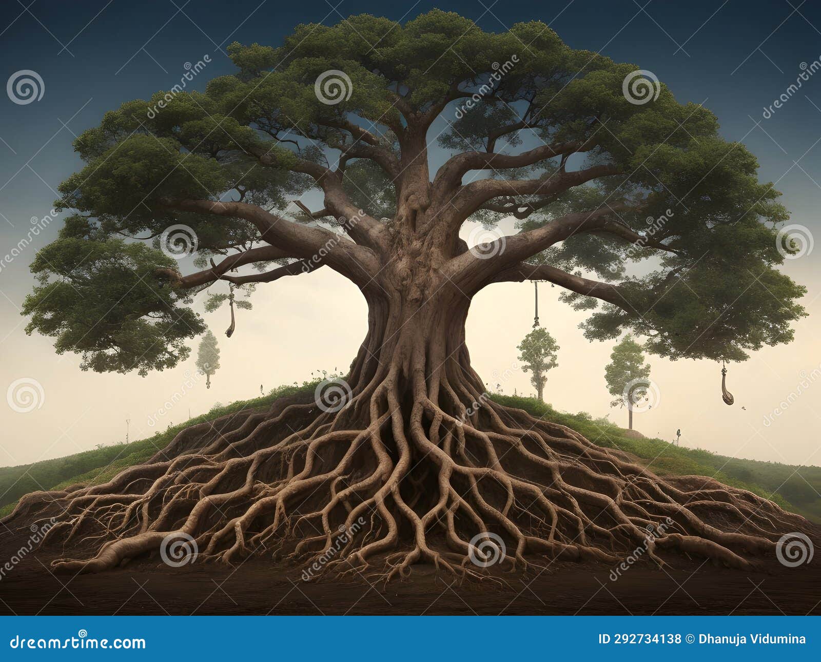 Ancient Tree with Its Roots Stock Illustration - Illustration of desert ...